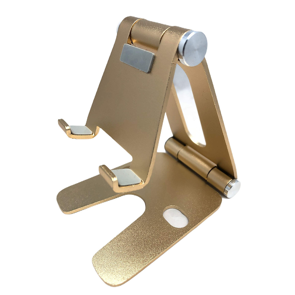 Pokanic Cell Phone Tablet Fully Foldable Stand Dock Holder Cradle Mount Organizer Charger Station Table Desk Bed Office School Kitchen Travel Portable Adjustable Multi-Angle Aluminum (Gold)