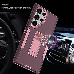 Showdd Designed for Samsung Galaxy S23 Ultra Case with Stand, Drop Protection Work with Magnetic Car Mount, Dustproof,No Fading, No Yellowing,for Men Women, Purple Rose Gold