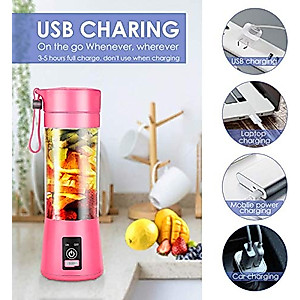 Portable Blender, Personal Mini Blender with 380ML for Smoothies and Shakes, USB Rechargeable Blender for Home, Kitchen, Office, Travel, Gym, Picnic (PINK)