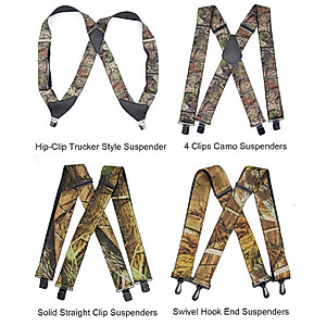 REFINEMMEE Camo Suspenders for Men & Women Tactical Style 2" Wide Big & Tall Elastic Adjuastable Clips on X Shape Heavy Duty (Camouflage W 4 clips)