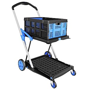 Collapsible Utility Cart,Multi use Functional Shopping Carts with Storage Crate Adjustable Moving Cart Folding Trolley Lightweight, Storage Cart with Removable Basket Carries