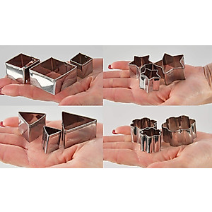 HOME-X Stainless-Steel Cookie Cutter Set, Rectangle, Square, Triangle, Heart, Circle, Star, Flower, and Oval Shapes, Set of 24, Assorted Sizes, Silver