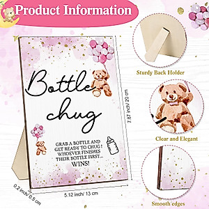 Roowest Baby Bottles for Baby Shower Games Bottle Chug 12 Pcs Plastic Baby Bottles Bulk and Bottle Chug Sign Baby Bottle Chugging Games for Party Gender Reveal Wedding Bridal Shower(Lovely Bear)