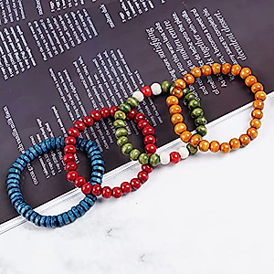 Lystaii 15pcs Wooden Beaded Bracelet Bangle Elastic Stretch Bracelet Set for Men and Women Elastic Prayer Beads for Meditation Buddha Tibetan Bracelet 8mm Beaded Bracelet Buddha Bracelet