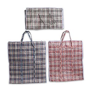 Laundry Bags Set of 4 Large Plastic Checkered Storage Laundry Shopping Bags with Zipper and Handles!Great for Travel,Laundry,Shopping,Storage,Moving! 23x23x5 (Assorted Colors,Blue/Red/Black/White)