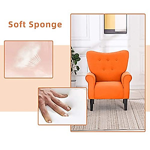 YOLENY Modern Accent Chair,High Back Armchair,Upholstered Fabric Button Single Sofa with Wooden Legs for Living Room,Bedroom,Club,Orange