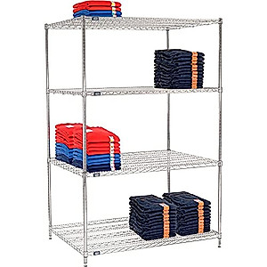 Nexel Adjustable Wire Shelving Unit, 4 Tier, Commercial Dry Storage Rack, 36" x 48" x 86", Chrome