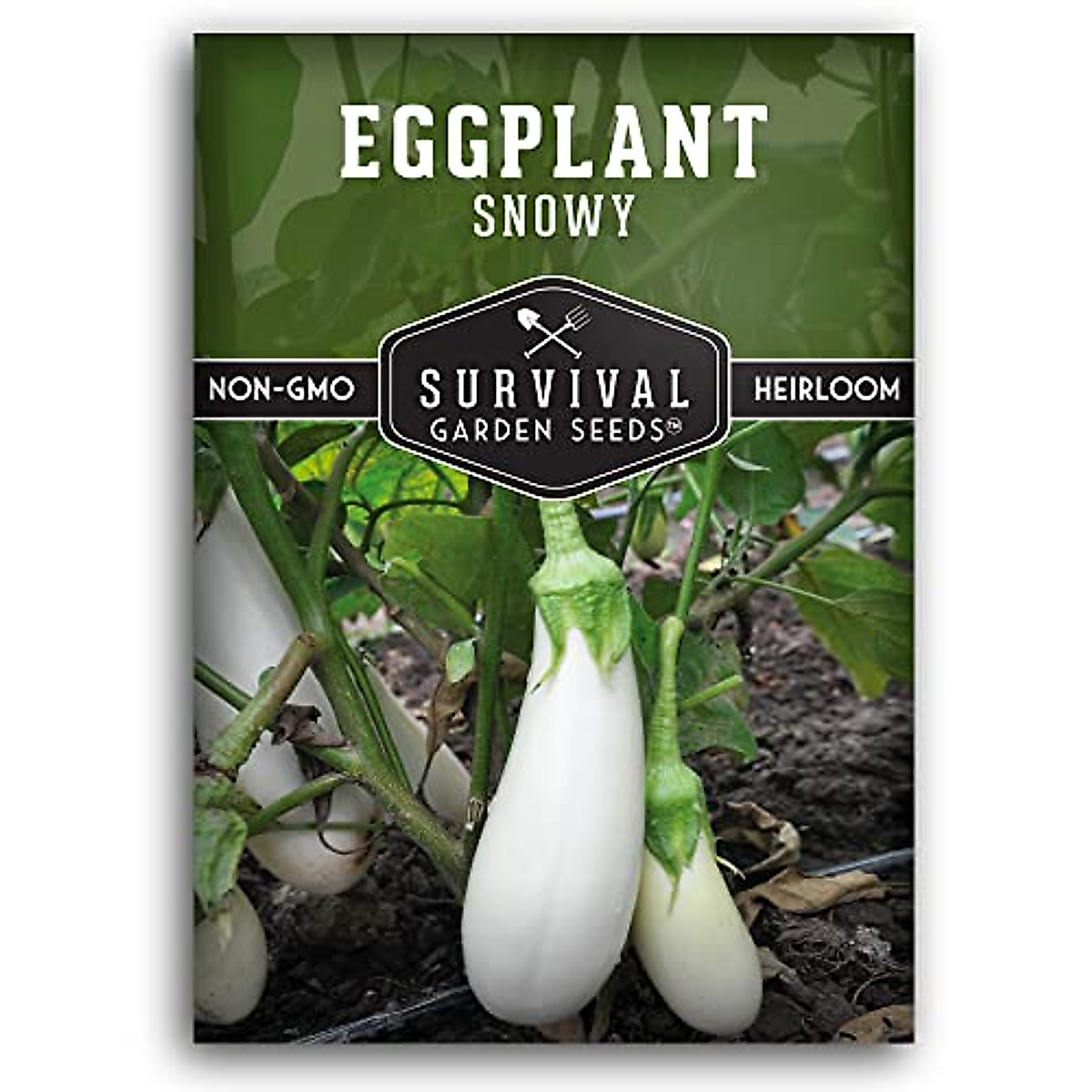Survival Garden Seeds - Snowy Eggplant Seed for Planting - Packet with Instructions to Plant and Grow White Eggplant (Aubergine) in Your Home Vegetable Garden - Non-GMO Heirloom Variety