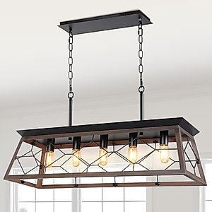 YITAHOME 5-Light Pendant Lights Island Fixture, Farmhouse Rustic Rectangular Chandelier for Dining Room, Kitchen, Living Room, Entryway, UL Listed, Bronze