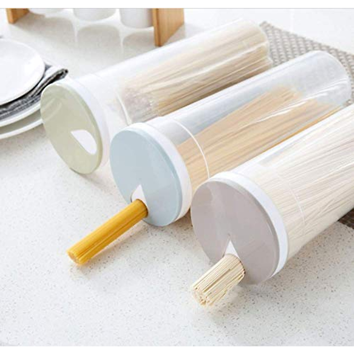 zaizai Spaghetti Tub Dispenser - Plastic Pasta Container Rotating Blue Lid Kitchen Food Storage Tank, Noodle Storage Box, Whole Grain Storage Tank, Fresh-Keeping Storage Box Storage Tank