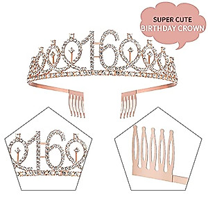 16th Birthday Decorations for Girls,16th Birthday Sash,Crown,Balloons,Candles,Cake Toppers.16th Rose Gold Birthday Gifts for Girls,Rose Gold Birthday Decorations