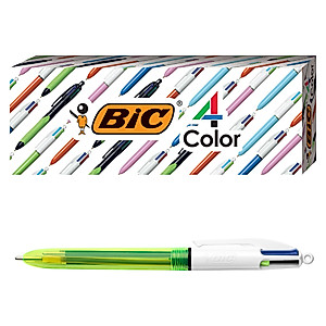 BIC 4-Color Fluo Ballpoint Pen, Medium/Bold Point (1.0/1.6 mm), Assorted Inks, 3-Count