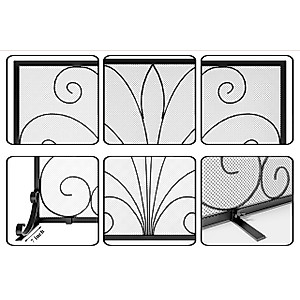 Fire Beauty Fireplace Screen,Handcrafted Wrought Iron Decorative Mesh,Flat Guard Metal Furnace Fireguards Mesh,Fireguards Safe Spark Protector for Living Room,Wood Burning Stove Accessories (Black)
