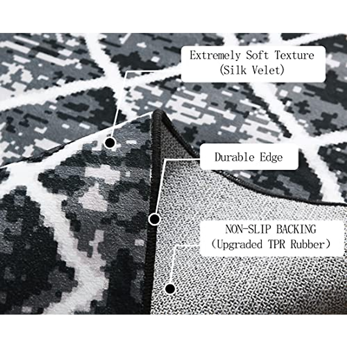 Leesentec Rugs Modern Non-Slip Soft Area Rugs for Living Room/Bedroom/Dining Room Carpet Floor Mat Home Decorative (Black/Grey, 2'7"×3'11")