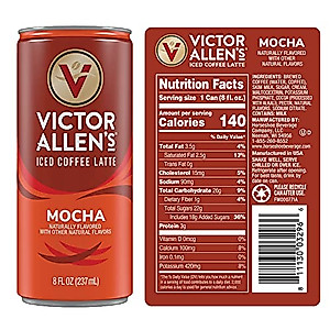 Victor Allen's Coffee Mocha Iced Canned Coffee Latte, 8oz Cans (12 Pack)