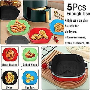 5pcs Silicone Air Fryer Liners，8 Inch Air Fryer Silicone Liners, Food Safe Air Fryer Accessories,Reusable Air Fryer Silicone Bowl Fits 4 To 7QT （Round ）