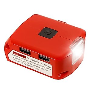 SINTENT Taingwei Battery Adapter for Milwaukee 18V Battery USB Charger and 12V DC Port and 3W LED Work Light - Compatible with Milwaukee M18 Lithium-Ion Batteries,Red,MWQ-090