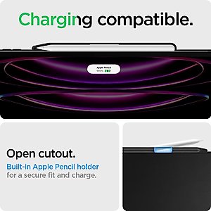 Spigen Thin Fit Pro Designed for iPad Pro 12.9 inch Case M2 6th Generation (2022) / 5th Generation (2021) Magic Keyboard Compatible with Pencil Holder [Keyboard Not Included] - Black