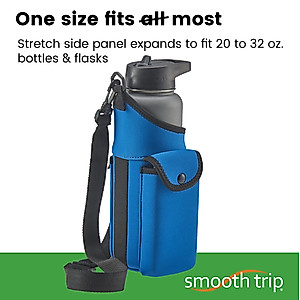 Smooth Trip AquaPockets Water Bottle Carrier Bag and Insulating Neoprene Bottle Holder with Phone Case, 2 Pockets and Adjustable Strap for Walking and Hiking, Fits up to 40 oz. Bottles