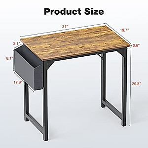 OLIXIS Desk Small Computer Writing Table with Storage and Hooks for Home Office, Kids, Student, Teacher Work Study, 31 Inches, Rustic Brown