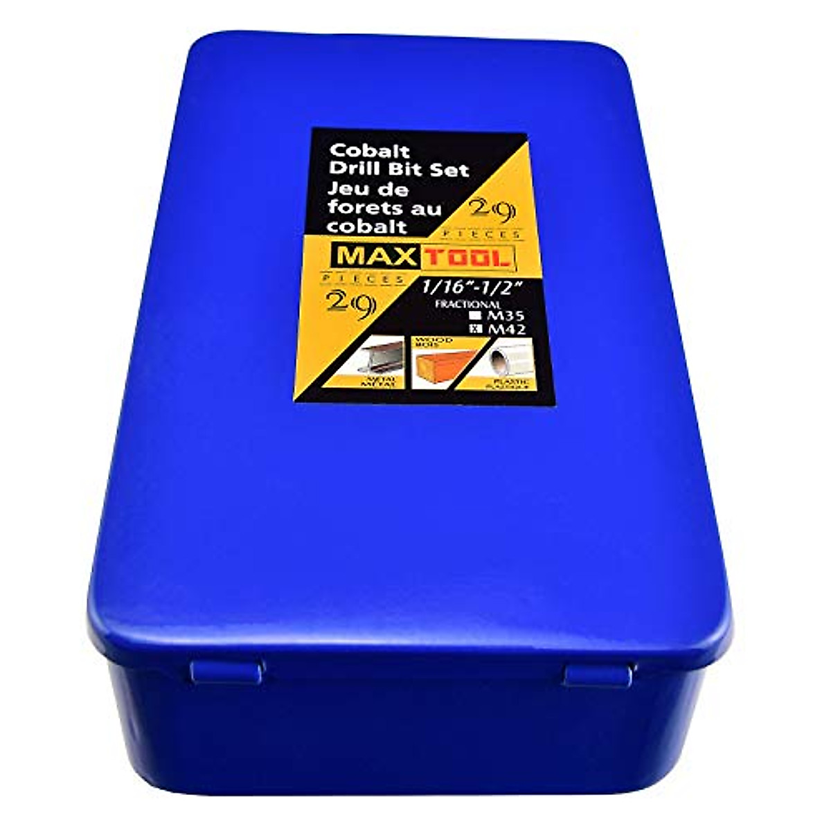 MaxTool 29 Pieces Drill Set 29PCs/29-Piece Twist Drill Bit Set 8% Cobalt HSS M42 Fully Ground 1/16“ to 1/2”x64th Fractional; JBS42G10R029P