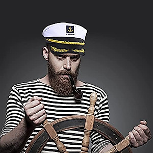 Captain Hat Nautical Hat Adjustable Captains Hat Yacht Captain Costume Navy Marine Admiral Hat for Halloween Costume Accessory