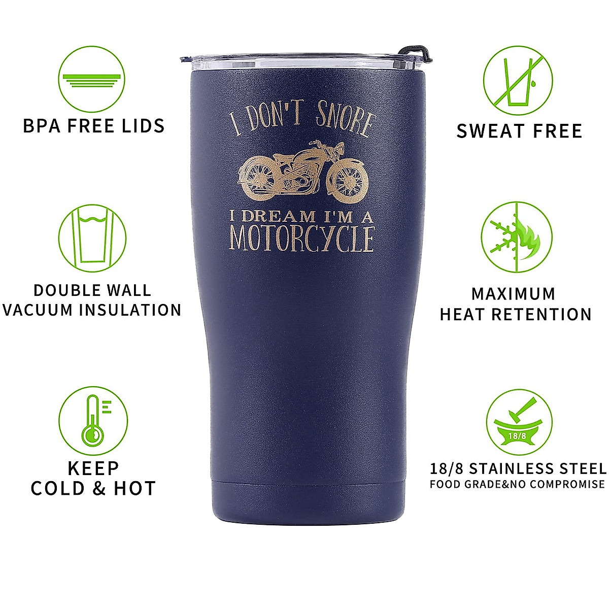 Gifts For Dad Biker Tumbler – I Don't Snore I Dream I'm A Motorcycle - Grandpa Gifts, Birthday, Christmas Gifts for New Grandpa, Granddad, New Grandfather, Husband, Men Travel Mug(Navy Blue, 20 OZ)