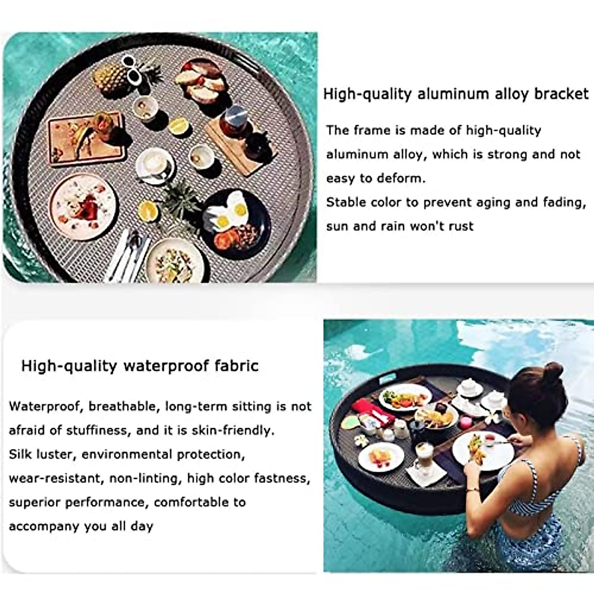 ENPAP Rattan Woven Serving Tray Floating Breakfast Table Serving Buffet Round Tray Drink Holders for Swimming Pool Beach Party Refreshment Durable Foam UV Resistant (Color : Brown, Size : 80cm)