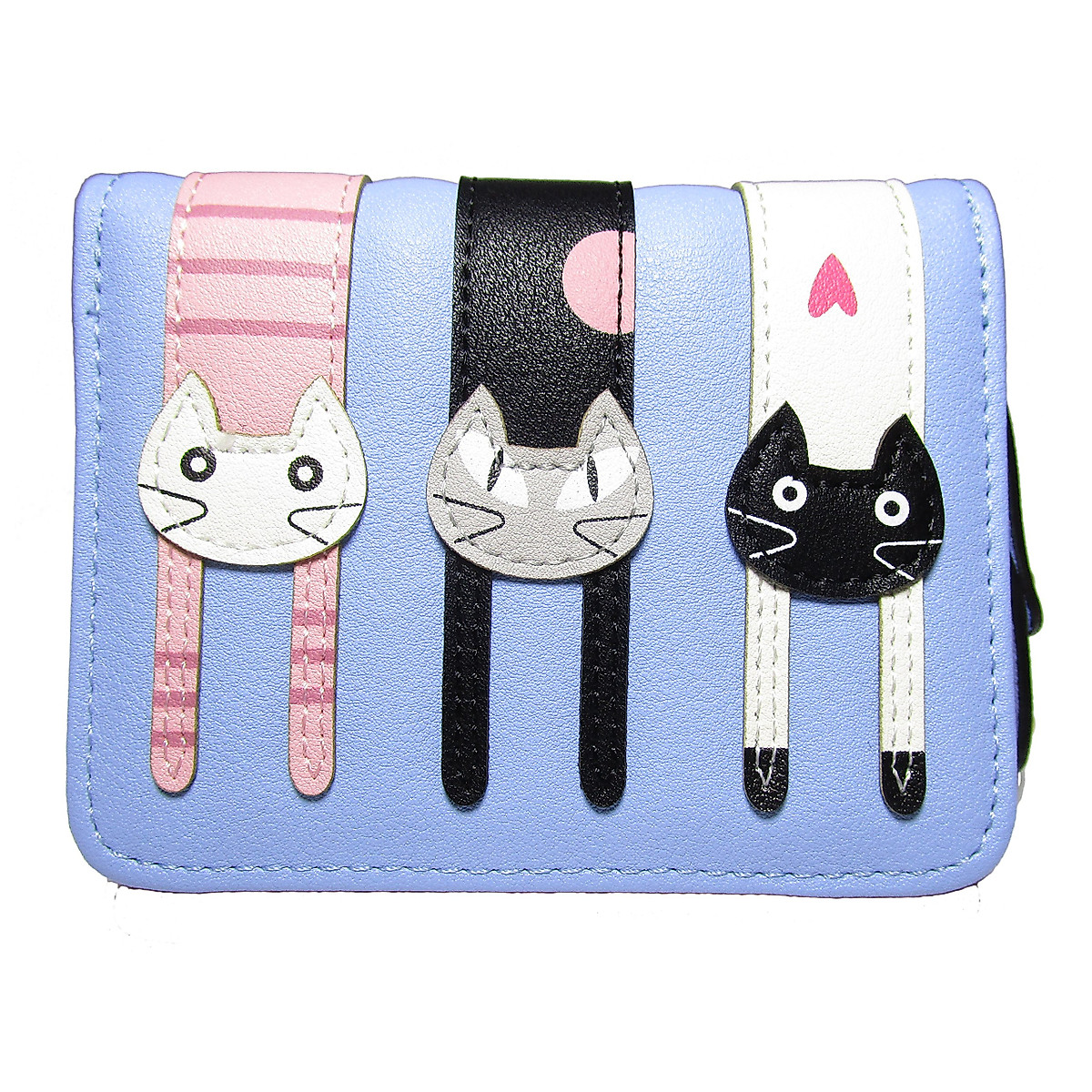 Nawoshow Women Cute Cat Wallet Coin Purse Bifold Wallet Clutch Bag (A-Blue)
