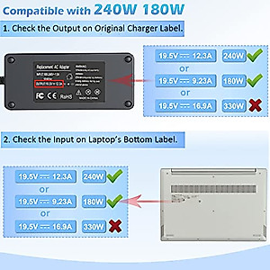 240W 180W Laptop Charger Replacement for Dell Alienware M17 17 M15 15 R1 R2 R3 R4 R5 R6 R7 / G3 G5 G7 G15 3590 5500 5505 7500 7700 / M15X M17X M18X X15 X51 Gaming Laptop AC Adapter Power Supply Cord