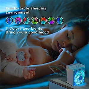 Geohee Portable Air Conditioner,Quiet Personal Air Conditioner Fan,3-Speeds Air Cooler Mini Air Conditioner Fan Desktop Cooling Fan for Office and Home, Grey&White