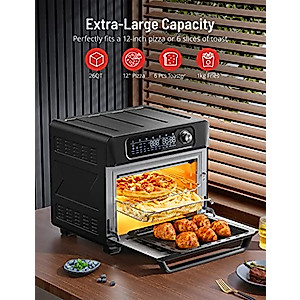 Air Fryer Toaster Oven Combo, Paris Rhône 24-in-1 Countertop Convection Ovens, 26QT Large Rotisserie Cooker with Led Digital Touchscreen, Sensitive Knob, Basket, Rack Tray, Cookbook and Magnet Menu