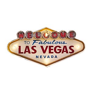 Bey-Berk Welcome to Las Vegas Led Lit Metal Wall Décor