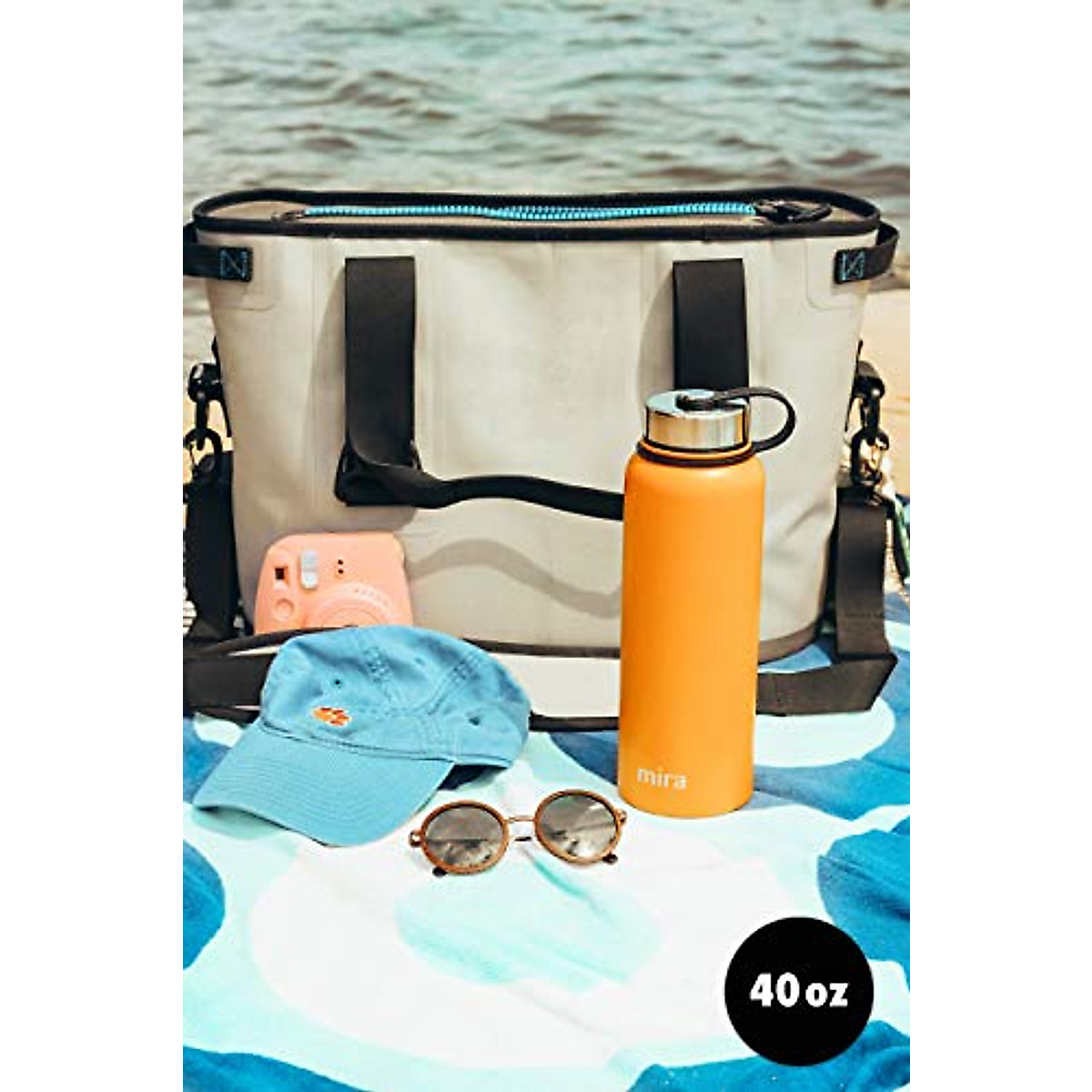 MIRA 40 oz Stainless Steel Vacuum Insulated Wide Mouth Water Bottle - Thermos Keeps Cold for 24 hours, Hot for 12 hours - Double Walled Hydro Travel Flask - Pearl Blue