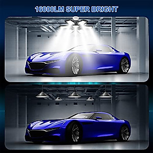 ROUENOK LED Garage Lights, 160W Garage Lighting, E26/E27 16000LM High Bay Deformable LED Garage Ceiling Lights with 6+1 Panels Garage Light, 6000K Daylight LED Shop Lights for Garage Basement.