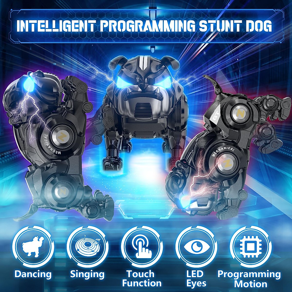 Blkont Remote Control Robot Dog Toys for Boys, Rechargeable Programmable Stunt Robot Dog with Singing, Dancing and Touch Functions for Boys Ages 3 4 5 6 7 8 9+ Birthday, Black