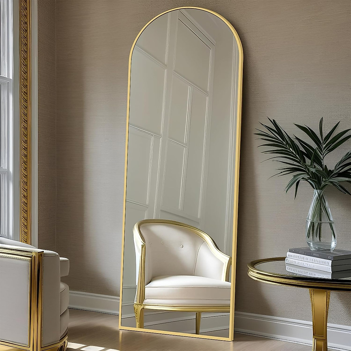 NUTTUTO 64"×21" Arched Full Length Mirror, Floor Mirrors with Aluminum Alloy Frame, Wall-Mounted Full Length Body Mirror Free-Standing or Leaning Against Wall for Bedroom Living Room, Gold