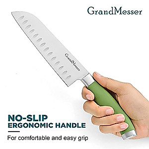 GrandMesser Kitchen Knives, 2 Piece Ultra Sharp 8 inch Chef Knife and 7 inch Santoku Knife, German Carbon Stainless Steel Forging Cooking knife Set, with Ergonomic Handle and Gift Box