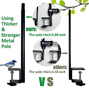 CQAIRIOU Upgraded Bird Feeding Station Kit,Deck Railing Bird Feeder Pole with 3 Hooks,Bird Bath,Mesh Tray and Suet Cage,Multi-Design Style,Used for Balcony Bird Feeder&Plant Hanger