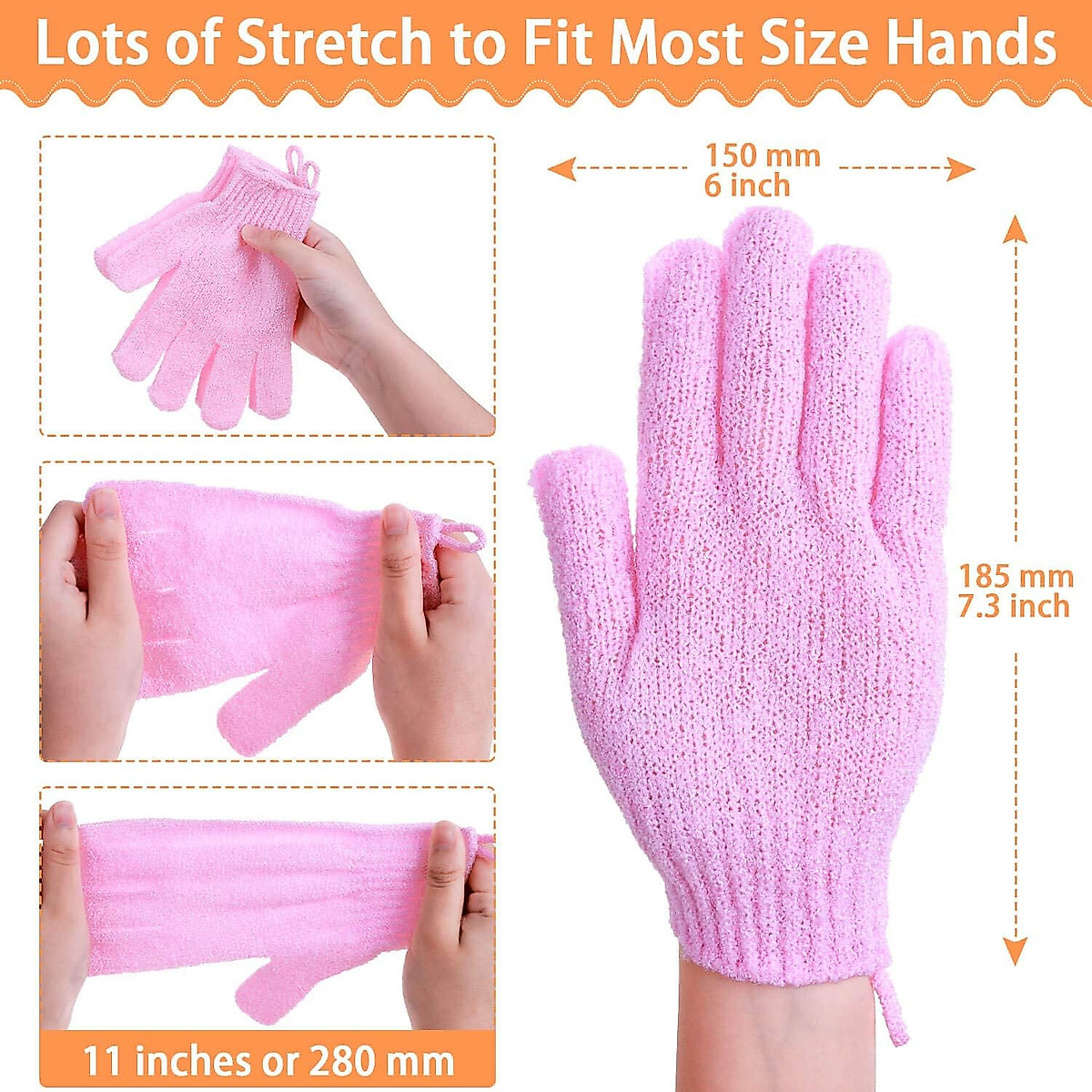 anezus Exfoliating Gloves, 6 Pairs Shower Scrub Gloves Bath Loofah Glove Exfoliating for Women to Remove Dead Skin for Body Exfoliate (6 Colors)