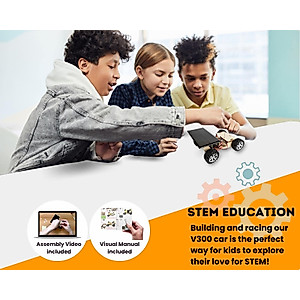 Pica Toys Solar-Powered Car V300, Wooden STEM Kit with Wireless Remote Control for Boys and Girls, Hybrid Powered by Solar Power and Batteries, Educational Motor Toy Gift for Kids Aged 8-12