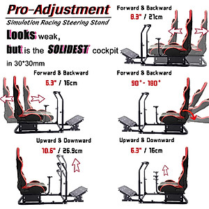 Minneer Racing Simulator Cockpit with Racing Seat V2 Support Game Support Stand Up Simulation Driving Bracket for Logitech G29,G27,G25, G923 Racing Steering Wheel Stand Without Wheel and Pedals (RED)