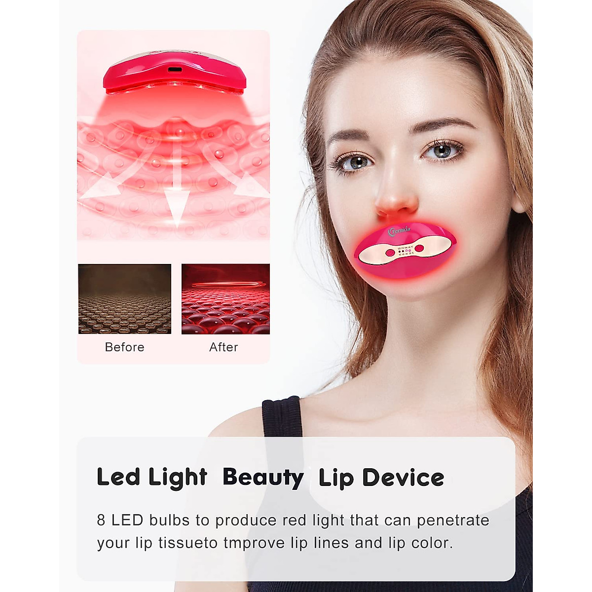 FERNIDA Red Light Device, 2 in 1 Lip and Eye Care Tool with Heated for Anti-Aging, Smooth Lip Wrinkles, Lip Plumper and Reduce Dark Circles,4 Levels Heating Temps, Red