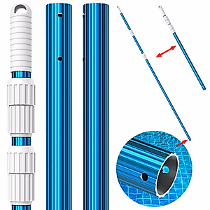 CKE Upgraded 15 Feet Thicken 1.3mm Blue Aluminum Telescoping Swimming Pool Pole,Adjustable 3 Piece Expandable Step-Up,Attach Connect Skimmer Nets,Rakes,Brushes,Vacuum Heads with Hoses, Universal 1.25"
