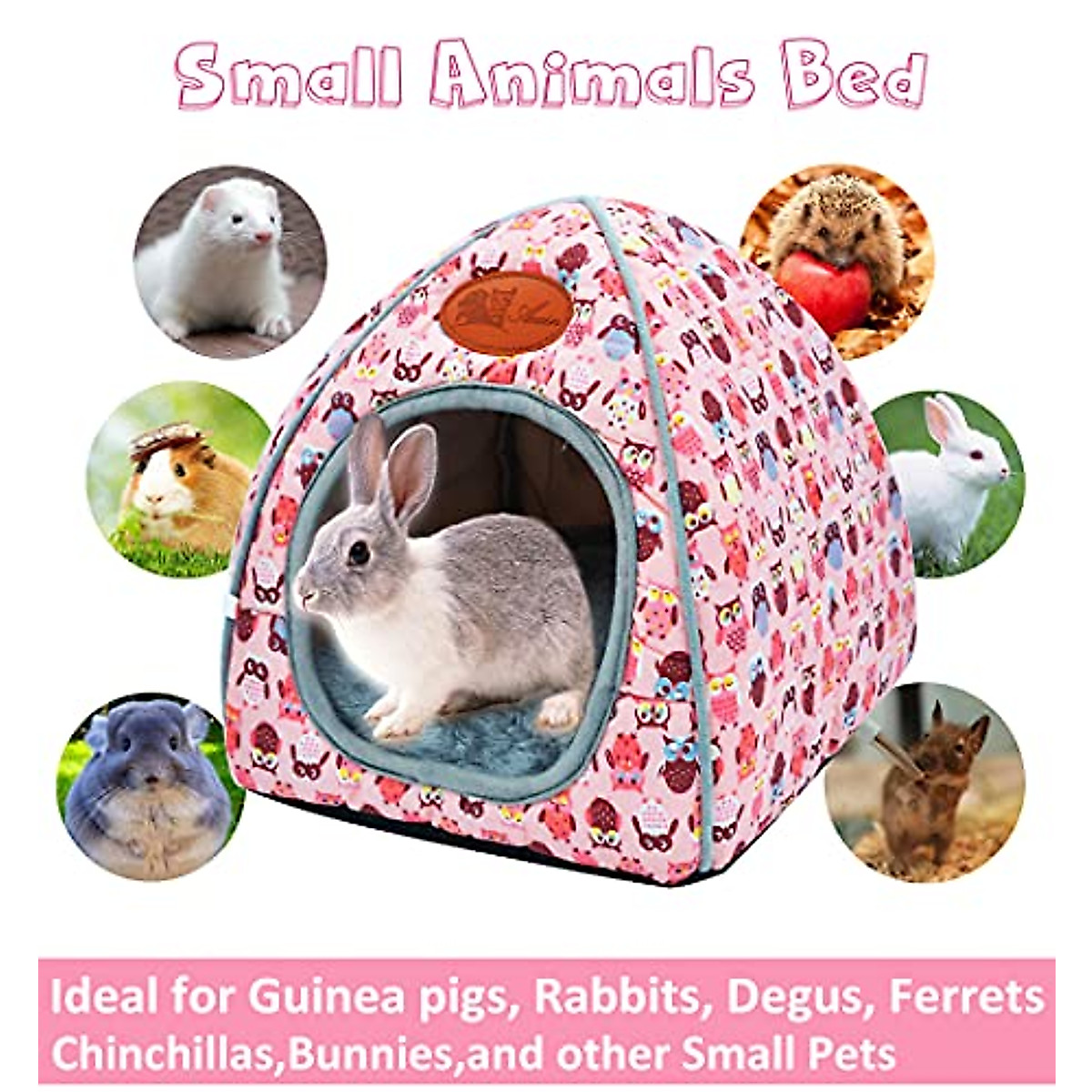 AFYHH Rabbit Guina-Pig House-Bed Hideout - Hamster Toys Large Cave for Dwar Bunny Hedgehog Bearded Dragon Winter Nest Cage Guinea Pig Accessories (Pink)