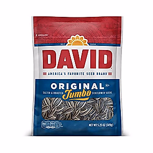DAVID SEEDS Roasted and Salted Original Jumbo Sunflower Seeds, Keto Friendly, 5.25 Oz, 12 Pack
