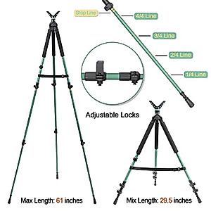 HUNTPAL Aluminum Hunting Shooting Stick Rifle Tripod Gun Rest with Removable 360° Horizontal Rotation 90° Swing Leg, Adjustable Telescope Monopod Bipod with V Yoke Head & Interchangeable Spike Feet