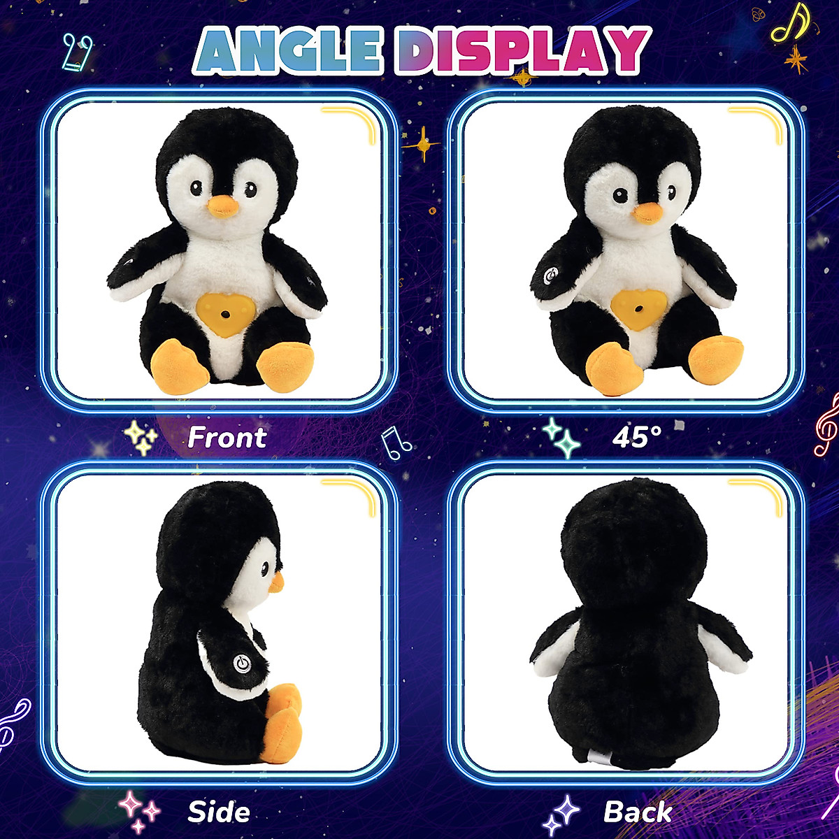 Cuteoy Plush Penguin Star Projector Musical Adjustable Singing Night Light Stuffed Animals Glowing Plushies Toy Gifts for Kids Birthday Easter Christmas,11''