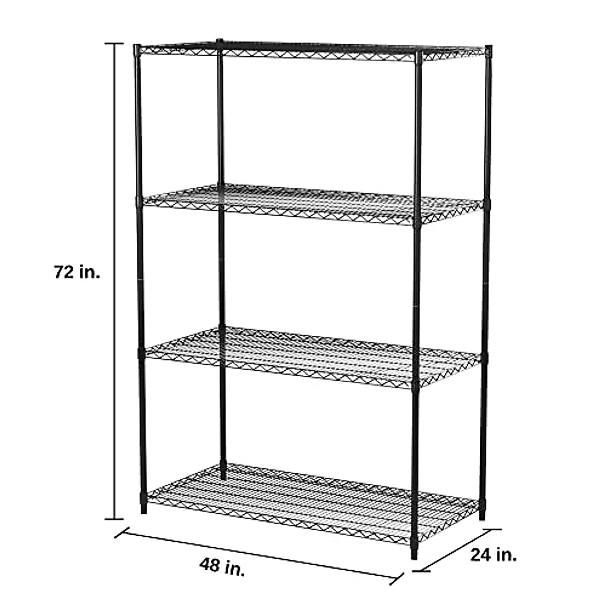 TRINITY Black 48" x 24" x 72" 4-Tier NSF Wire Shelving Rack, 48W x 24D x 72H