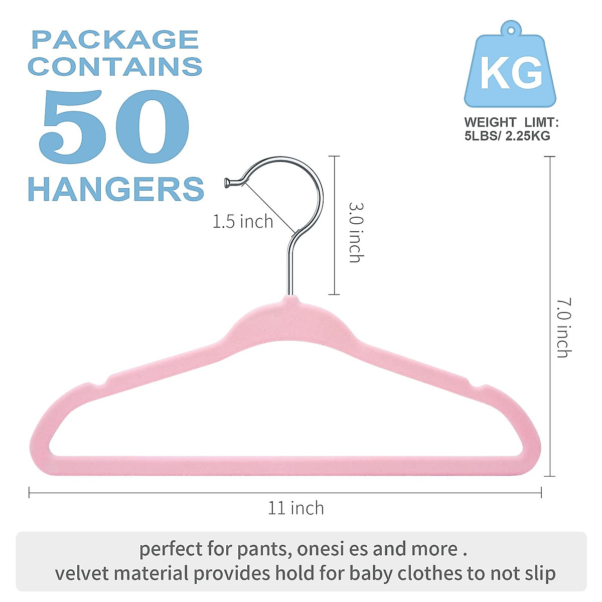 MOERKADA Baby Velvet Hangers 50pack-11“Inch Non Slip Kids Hangers for Infant/Toddler Pink Hangers